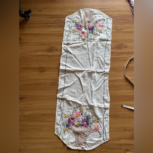 Accents | Vintage Embroidered 36x14 Flower Basket Dressing Table Runner ...